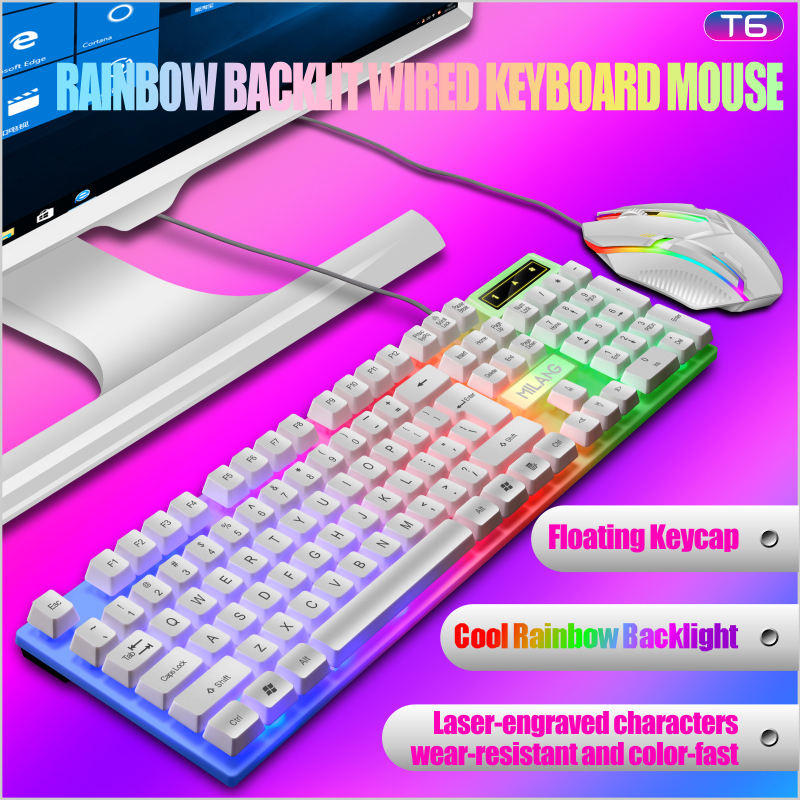 MILANG T6 Water Resistance RGB Keyboard & Mouse Combo RGB Rainbow Light ...