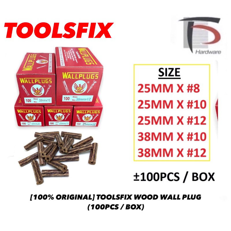 [100% ORIGINAL] TOOLSFIX WOOD WALL PLUG (100PCS / BOX) | Shopee Malaysia