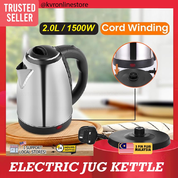 (3pin plug malaysia) Stainless Steel Electric Jug Kettle 2.0L Fast ...