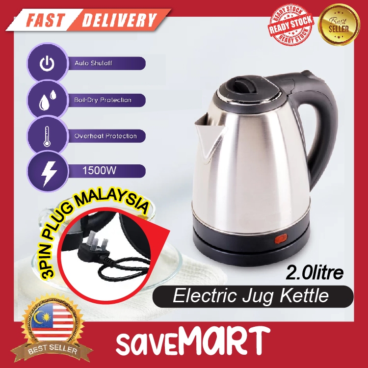 (3pin plug malaysia) Stainless Steel Electric Jug Kettle 2.0L Fast ...