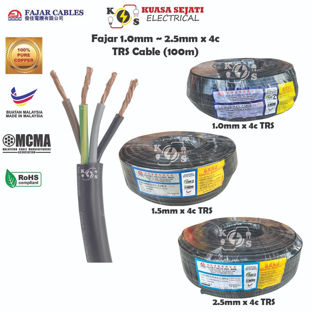 Fajar 1.0MM / 1.5MM / 2.5MM 4 Core TRS Cable Core Black 100% Pure ...