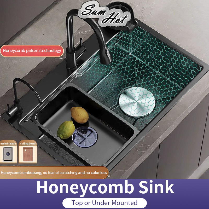 Nano Honeycomb Sinki Dapur 304 Stainless Steel Kitchen Sink Bowl ...