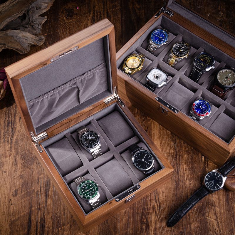Ezego Luxury walnut solid wood watch storage box with lock premium ...