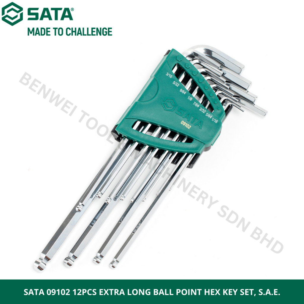 SATA 09102 12PCS EXTRA LONG BALL POINT HEX KEY SET, S.A.E. / ALLEN KEY ...