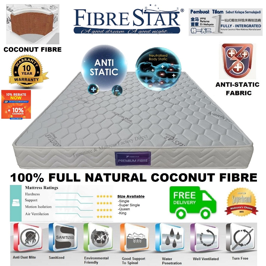 Fibre Star 100% Full Coconut Fibre Single/S.Single/Queen/King Size ...