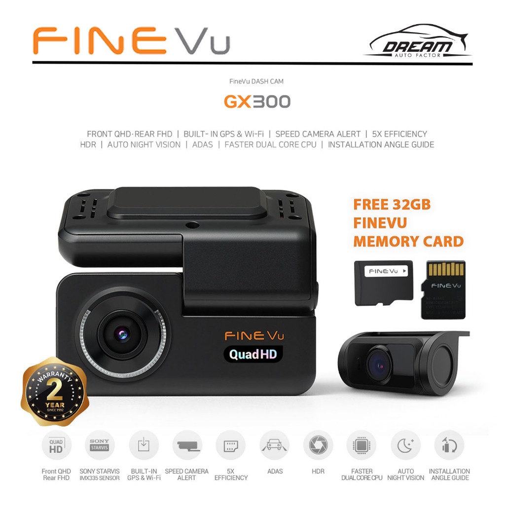 FineVu GX300 Car Recorder 2 Channel Front 2K QHD Rear Full HD WiFi GPS ...