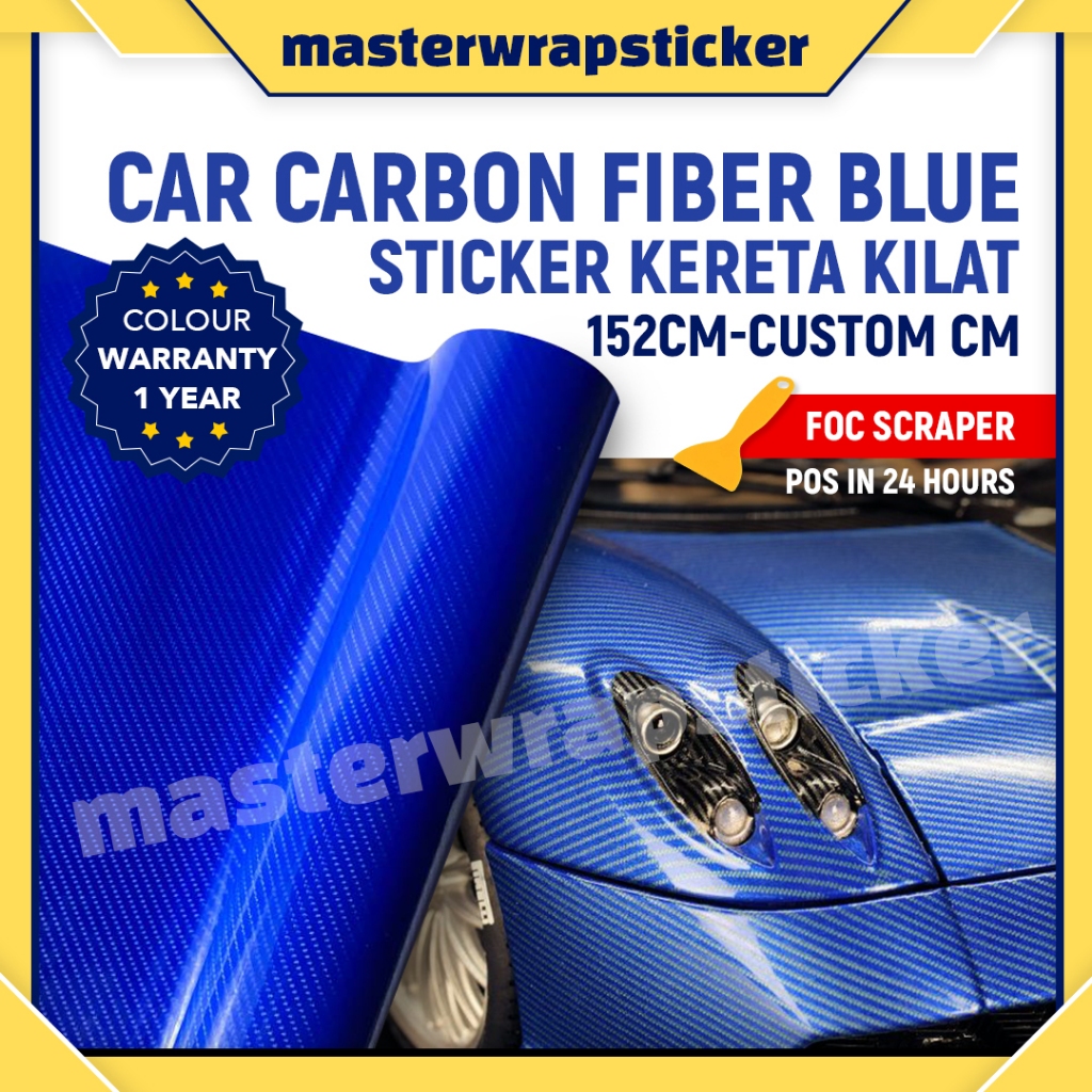 CAR CARBON FIBER STIKER BLUE GLOSS WRAP(152CM-CUSTOM)sticker kereta ...