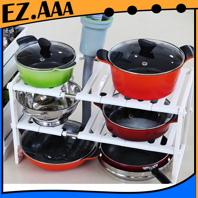 Rak bertingkat Bawah Sinki Rack sink Almari plastik dapur simpan periuk ...