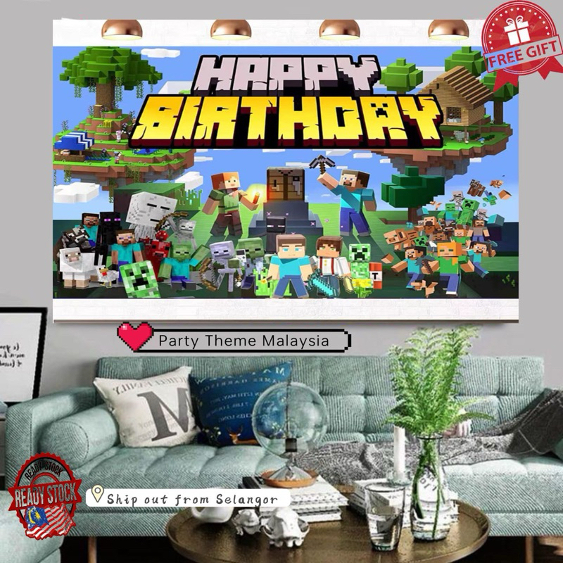 Ready Stock Minecraft Birthday background Banner/Birthday Backdrop ...