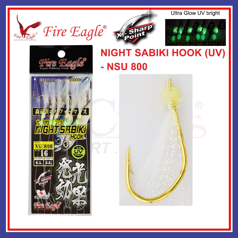 Fire Eagle Night Sabiki Hook NSU 800 Glow UV Light X-Sharp Point ...