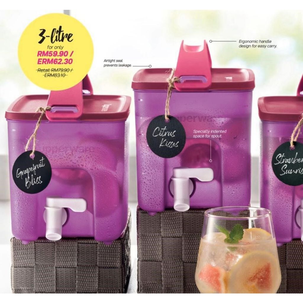 0'3330* Tupperware Click To Go Beverage Dispenser 3L with Handle ...