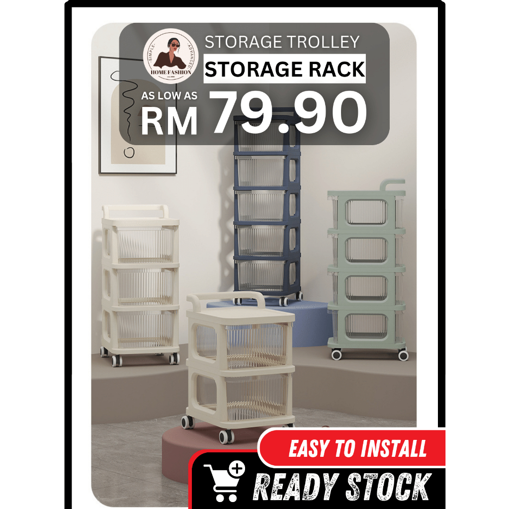 R6 (2 - 4 Tier Trolley Trolly Storage Racks) Office Shelves PP Plastic ...