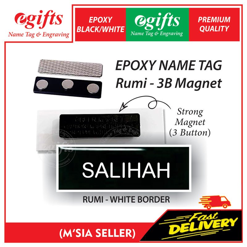 Name Tag Epoxy Acrylic Hitam Putih, Tag Jawi Utk Sekolah Cikgu, Murid ...