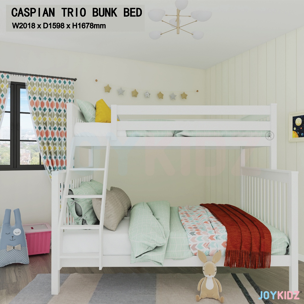 READY STOCK / Bed / Queen +Super Single Bunk Bed / Caspian Trio Bunk Bed / SolidWood | Shopee ...