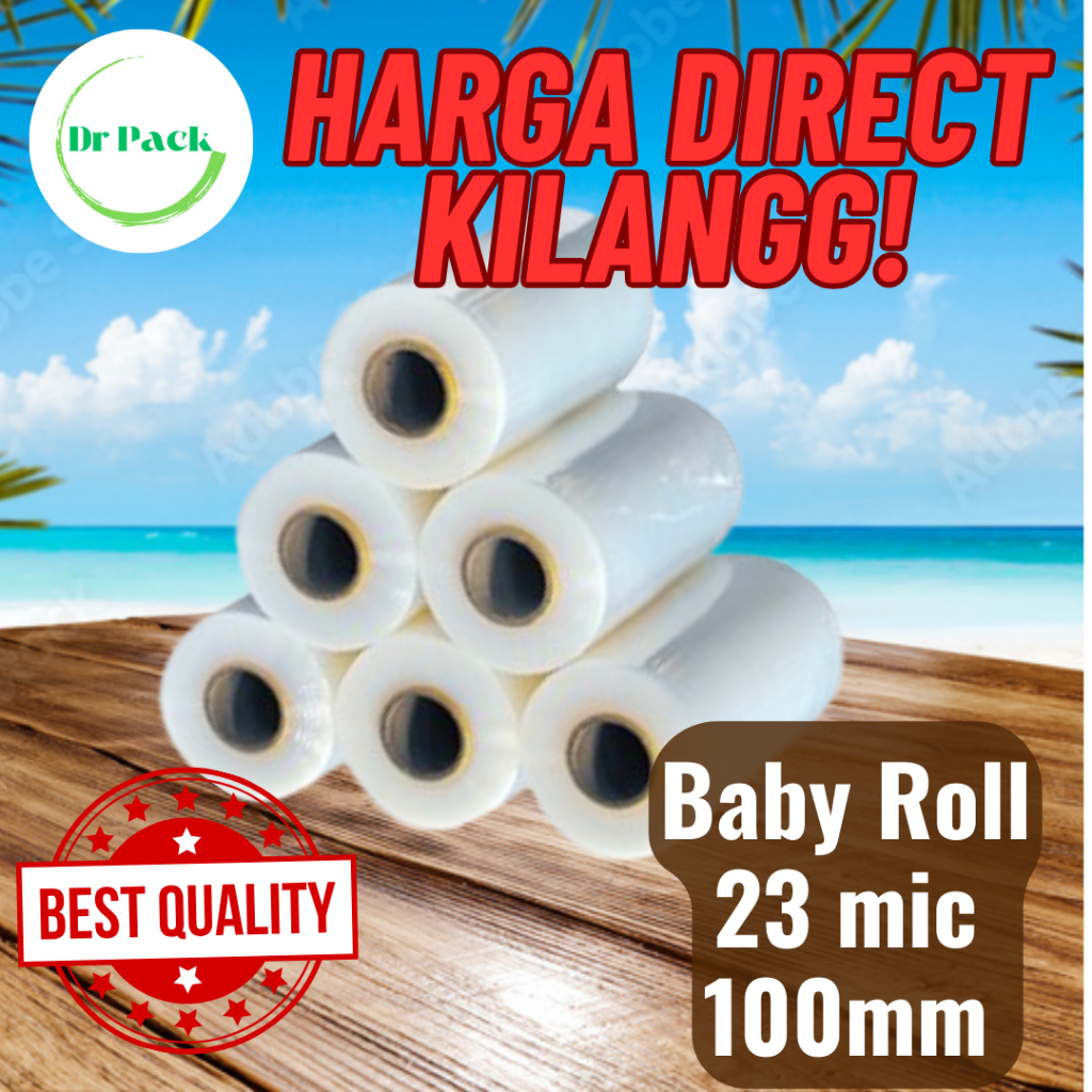 BABY ROLL STRETCH FILM WRAPPING FILM MINI ROLL CLEAR/BLACK 100MM 23 MIC ...