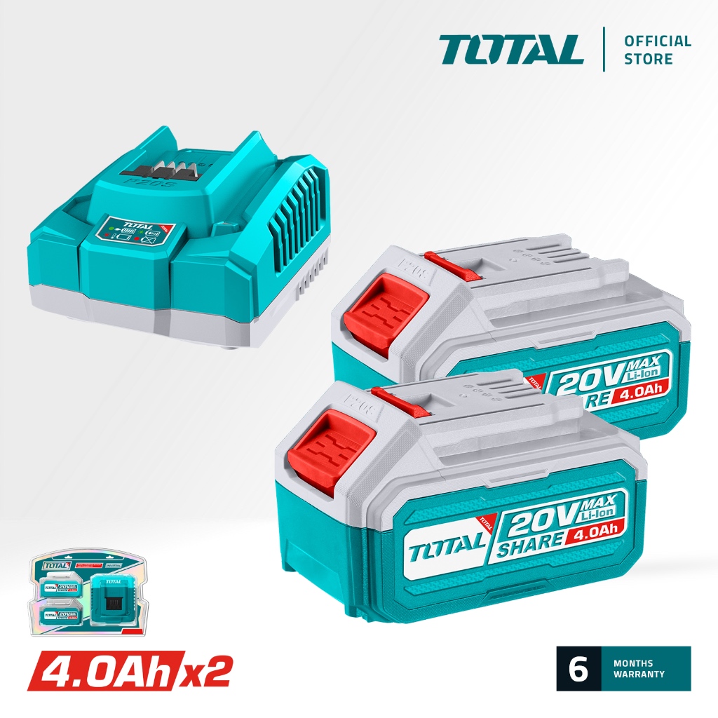 TOTAL Li-ion Battery (2 x 4.0Ah) + Charger (20V) P20S TFBCPK1424 ...