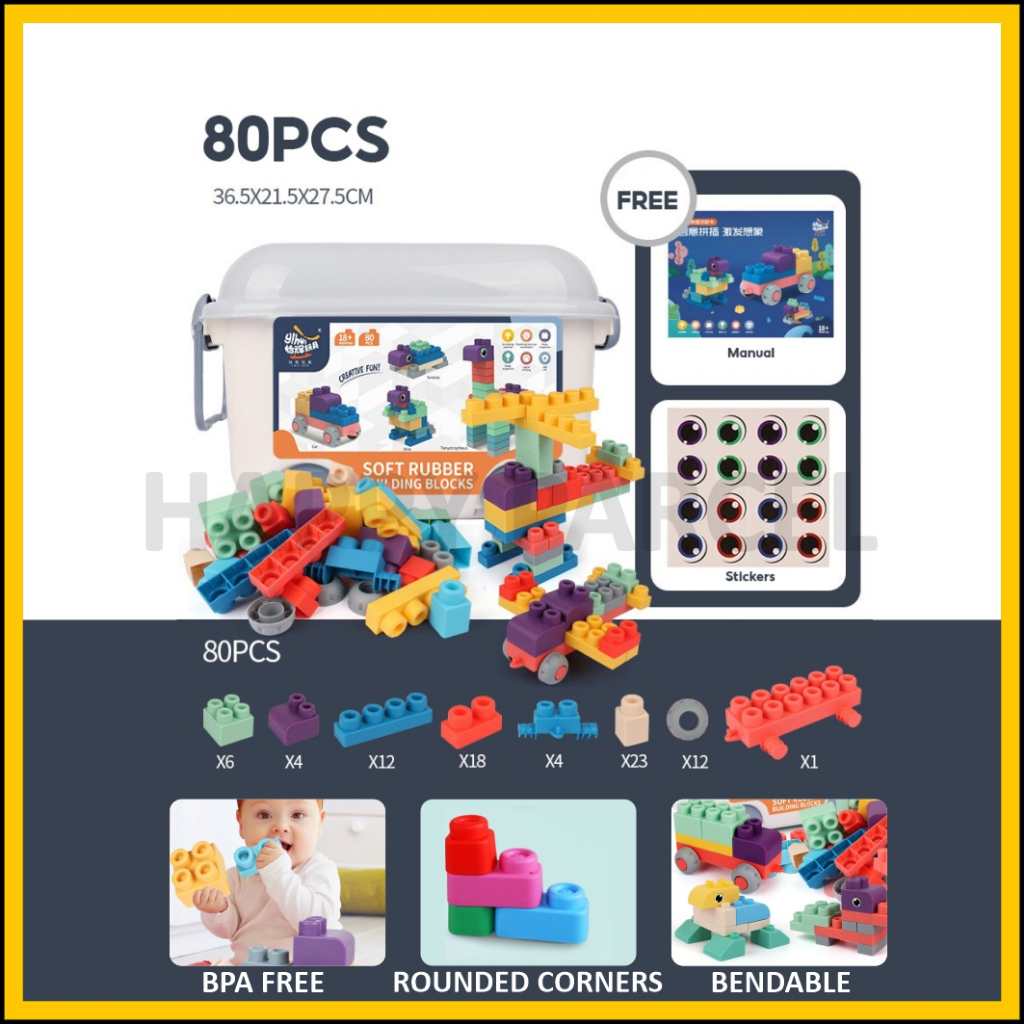 80pcs Soft Blocks Toys Chewable Block Kids Building Blocks Baby Block ...