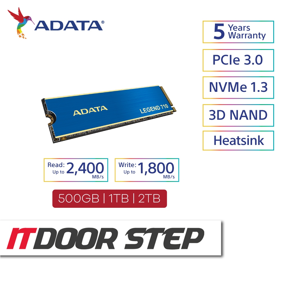 ADATA LEGEND 710 PCIe 3.0 Gen3 x4 M.2 2280 SSD (256GB/512GB/1TB/2TB), R: 2,400MB/s, W: 1,800MB/s ...