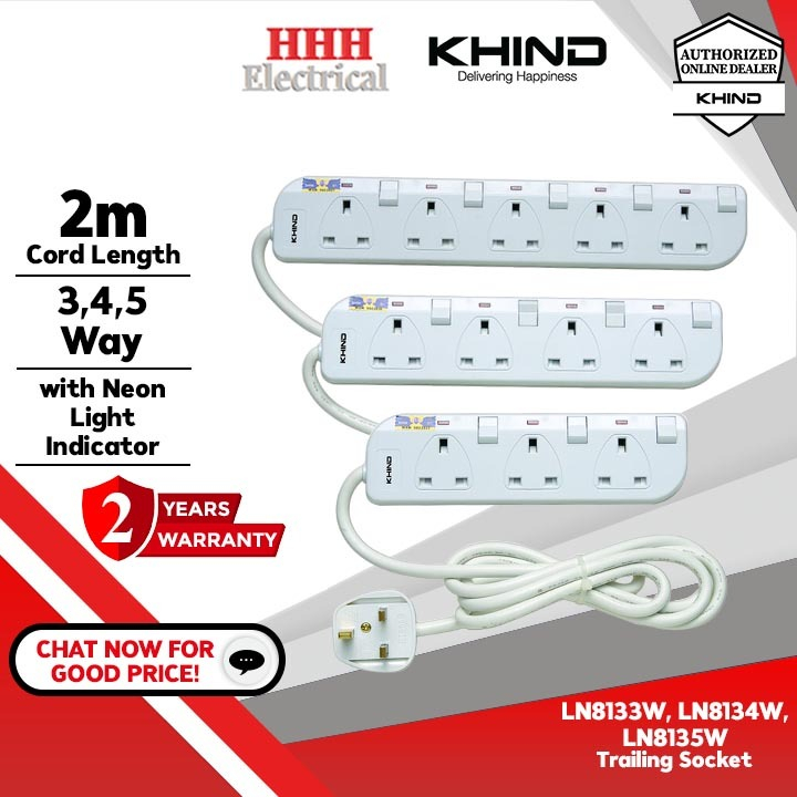 Khind Extension Trailing Socket LN8133W LN8134W LN8135W Heavy Duty With ...