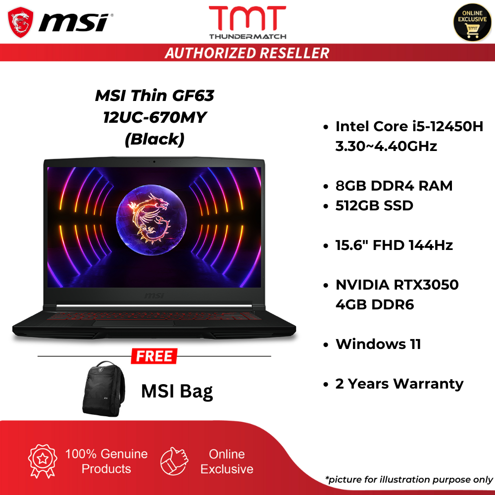 MSI Thin GF63 12UC-670MY Gaming Laptop (Black) | i5-12450H | 8GB RAM ...