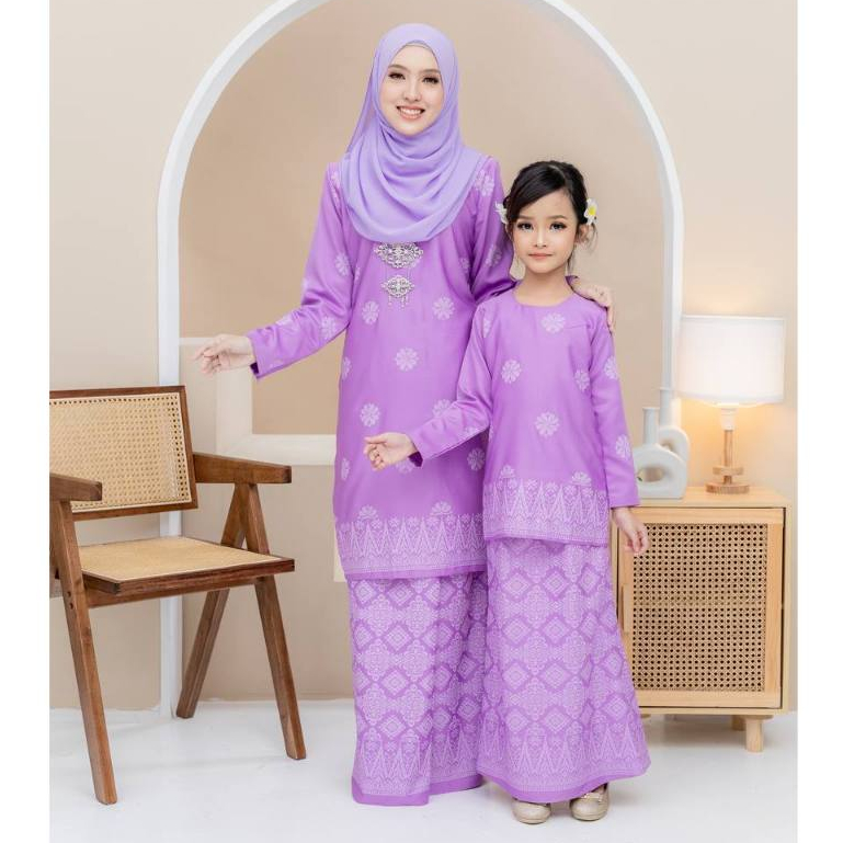Baju Kurung Moden 「 Warna Lilac 」 Songket Bunga Tabur Printed Set Ibu ...