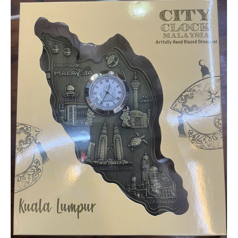 Malaysia map souvenir Metal table clock decoration twin tower KLCC ...