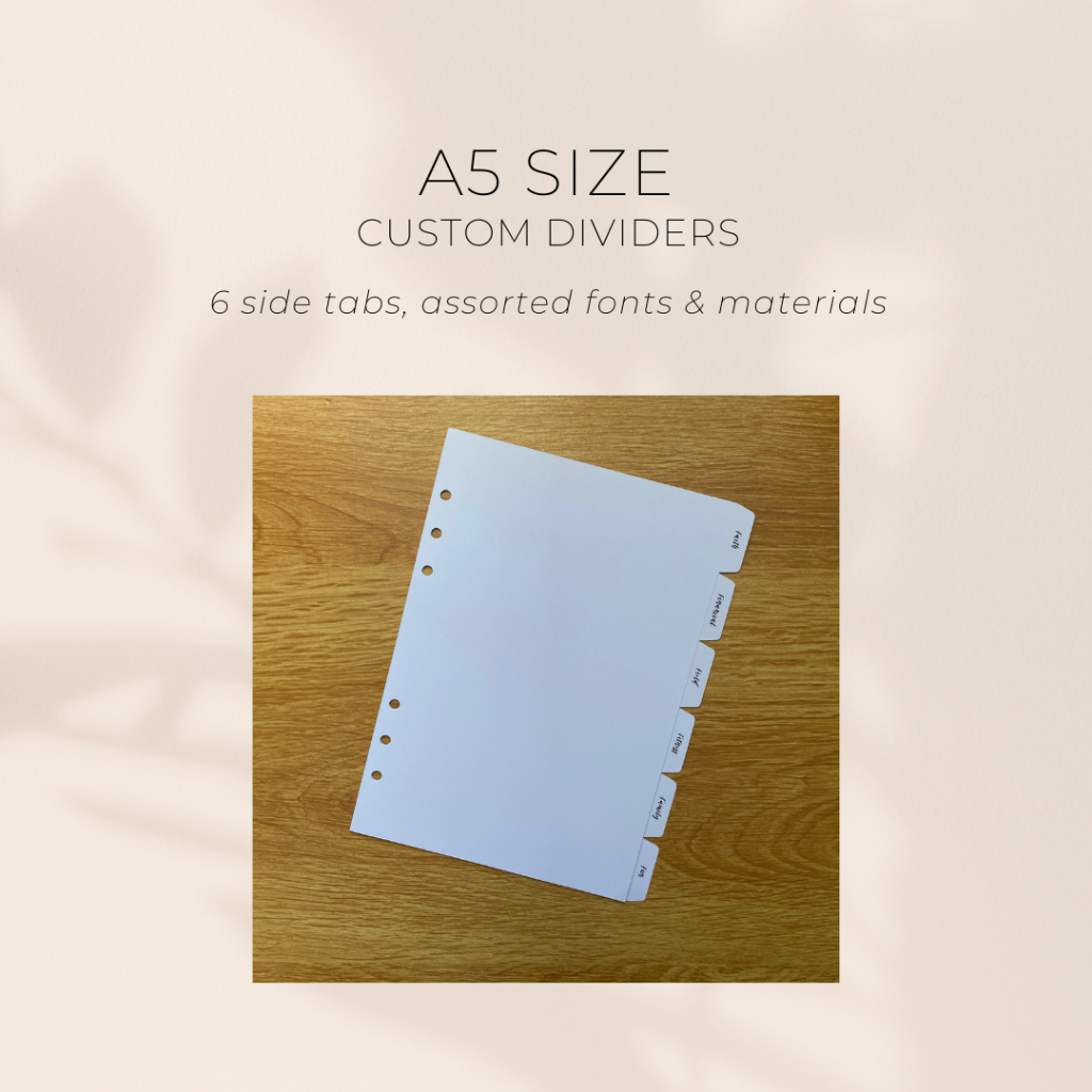 A5 Size Custom 6 Side Tabs Dividers for Planner and Journal | Shopee ...