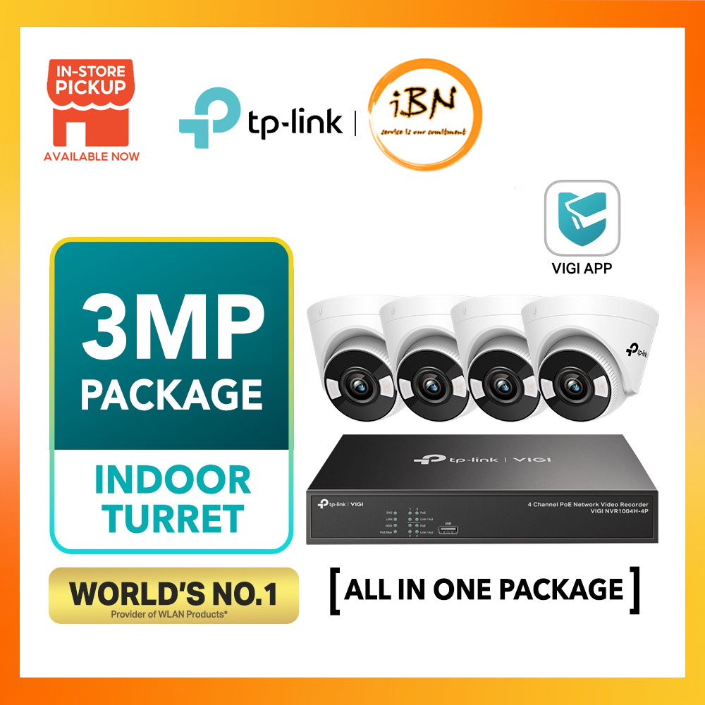 TP-Link Indoor 3MP Wire CCTV Security Camera Solution VIGI Kit Package ...