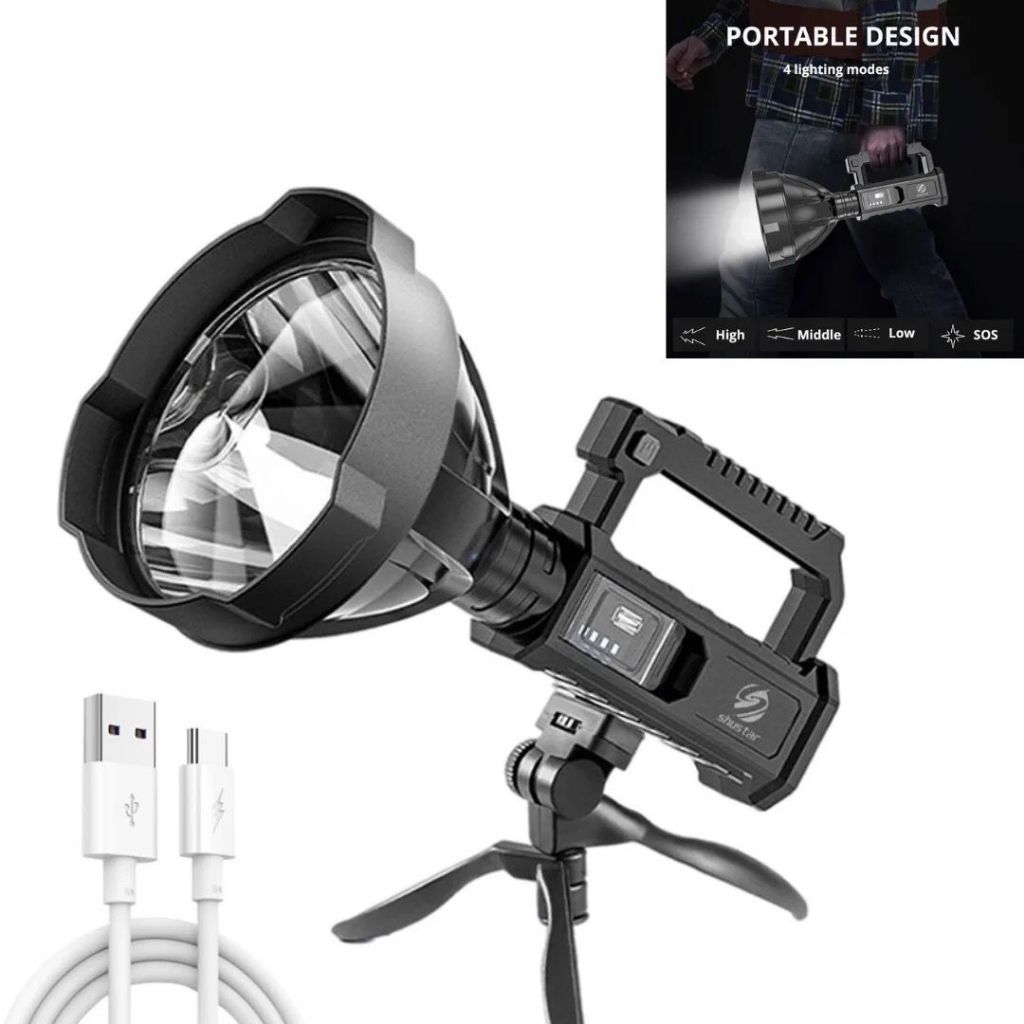 Super Bright Rechargeable Spotlight, Handheld Tactical Flashlight 4 ...