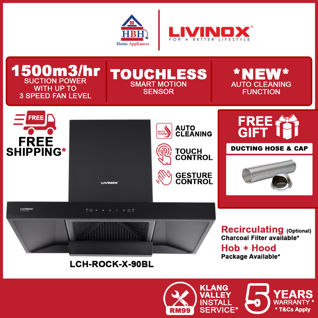 (RM99 Install) Livinox 90cm LCH-ROCK-X-90BL 1500m3/hr T Shape Slanted ...