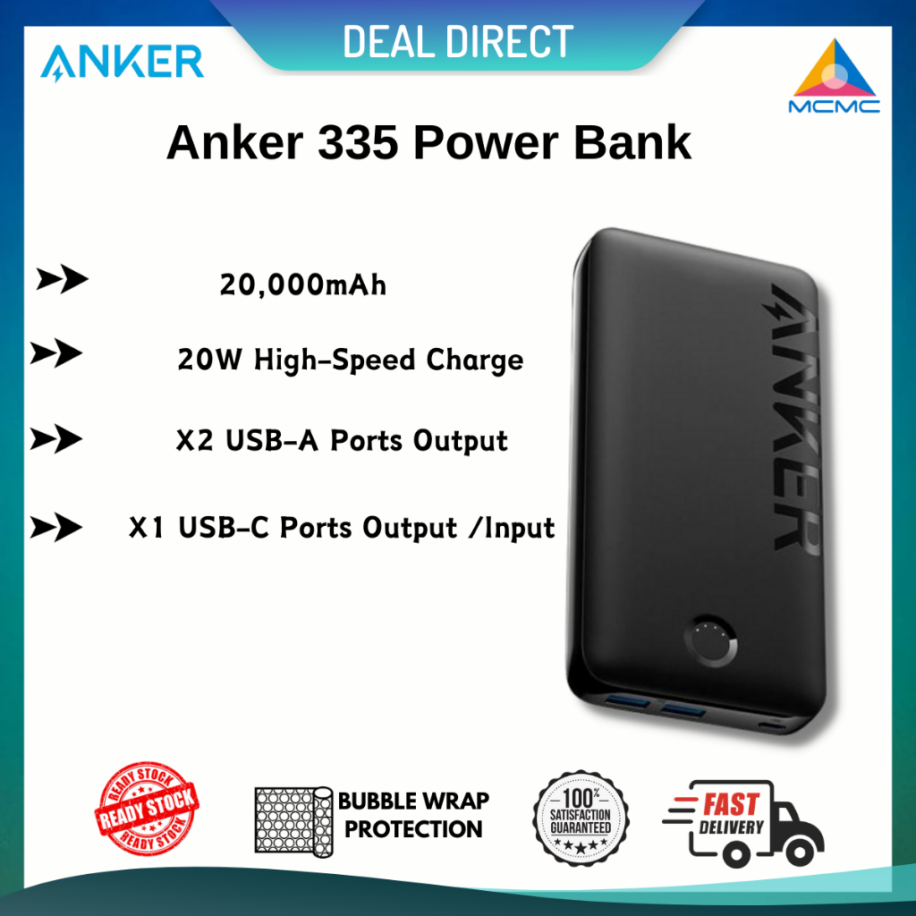 [READY STOCK]Anker 335 PowerCore 20K Power Bank Fast Charging (20W ...