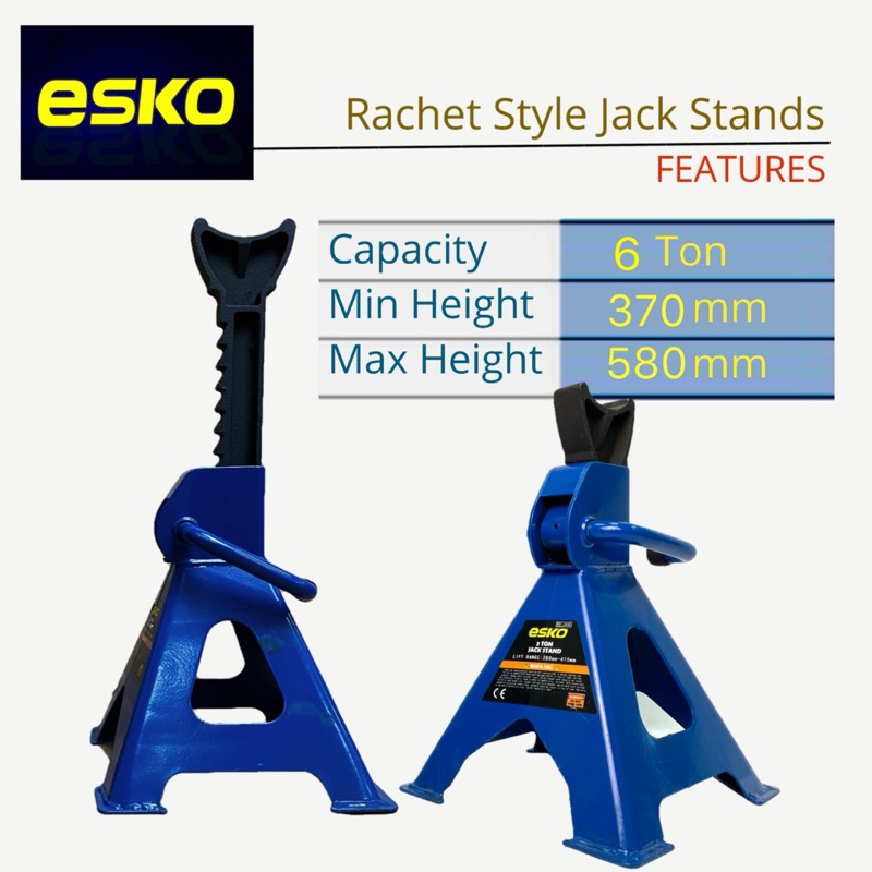 ESKO - RACHET STYLE 6 TON JACK STANDS, CAR JACK STANDS ( 6 TON ) 1 Pair ...