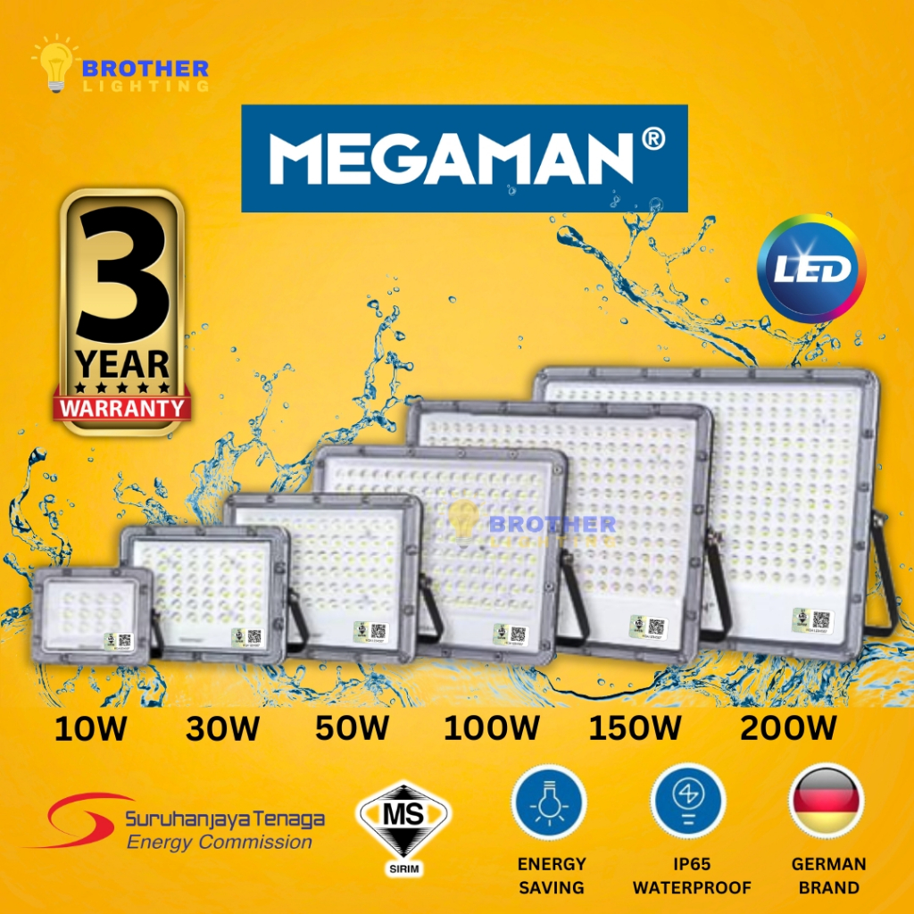 MEGAMAN LED Flood Light 10w 30w 50w 100w 150w 200w IP65 Floodlight Waterproof Outdoor Spotlight ...