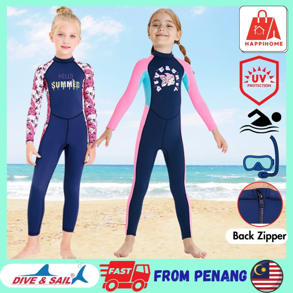 Dive & Sail Kids One-Piece Long Sleeve Kids Girl Swimming Suit Rash ...