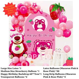 Lotso Strawberry Pink Bear Theme Birthday Balloon Set Party Decoration ...