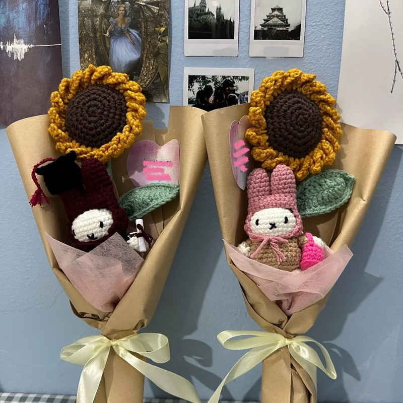 custom sunflower miffy crochet bouquet graduation convo cute bunga kait ...