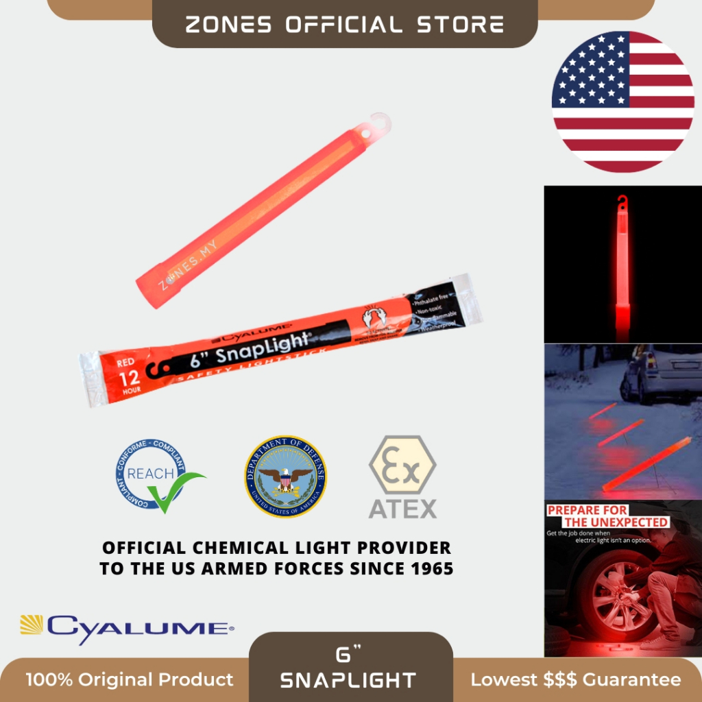 RED | 🇺🇸 Cyalume 6" SnapLight Glow Light Sticks | 12 Hours Emergency ...