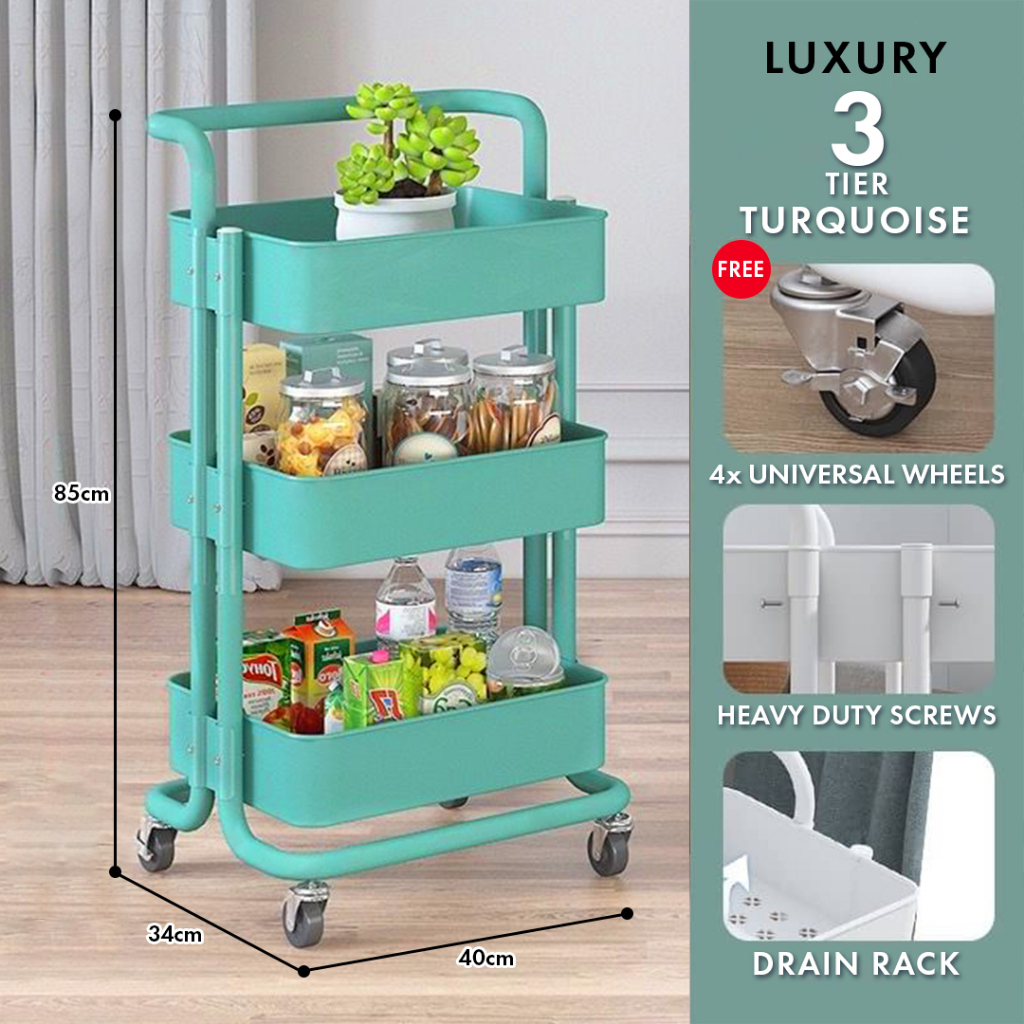 3 Tiers Trolley Rack/Book Shelving Toys/Shelves Home Kitchen Rack/Troli ...