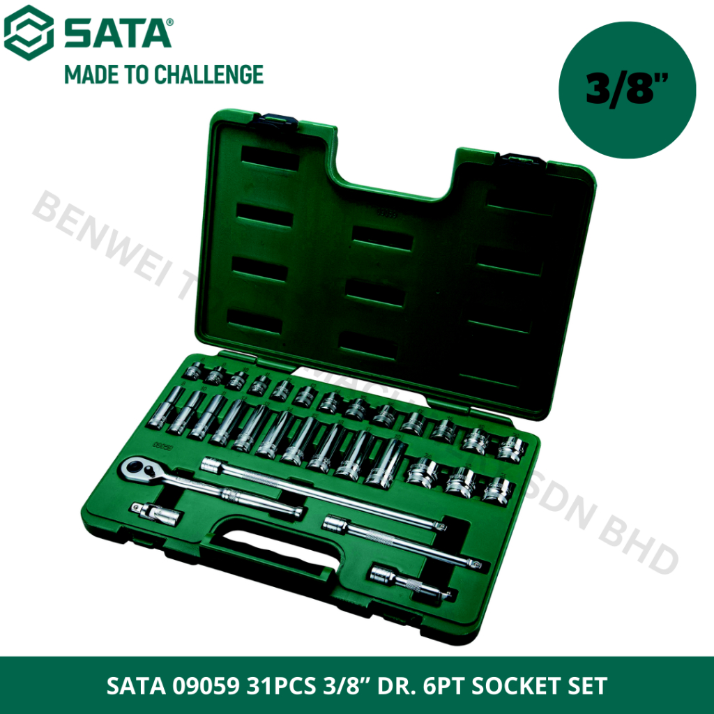 (ND) SATA 09059 31PCS 3/8'' DR. 6PT SOCKET SET / SUPER JUNIOR RATCHET ...