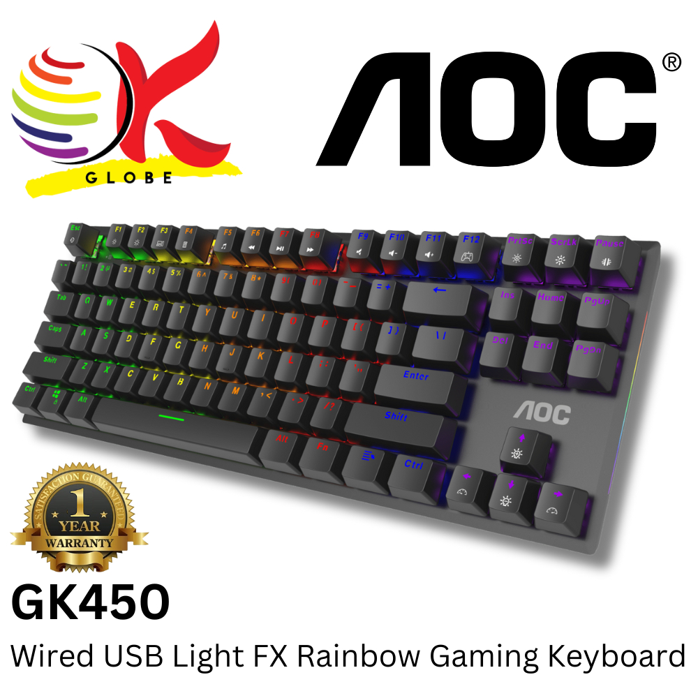 AOC GK450 WIRED GAMING KEYBOARD WITH AOC MECHANICA SWITCHES, LIGHT FX ...