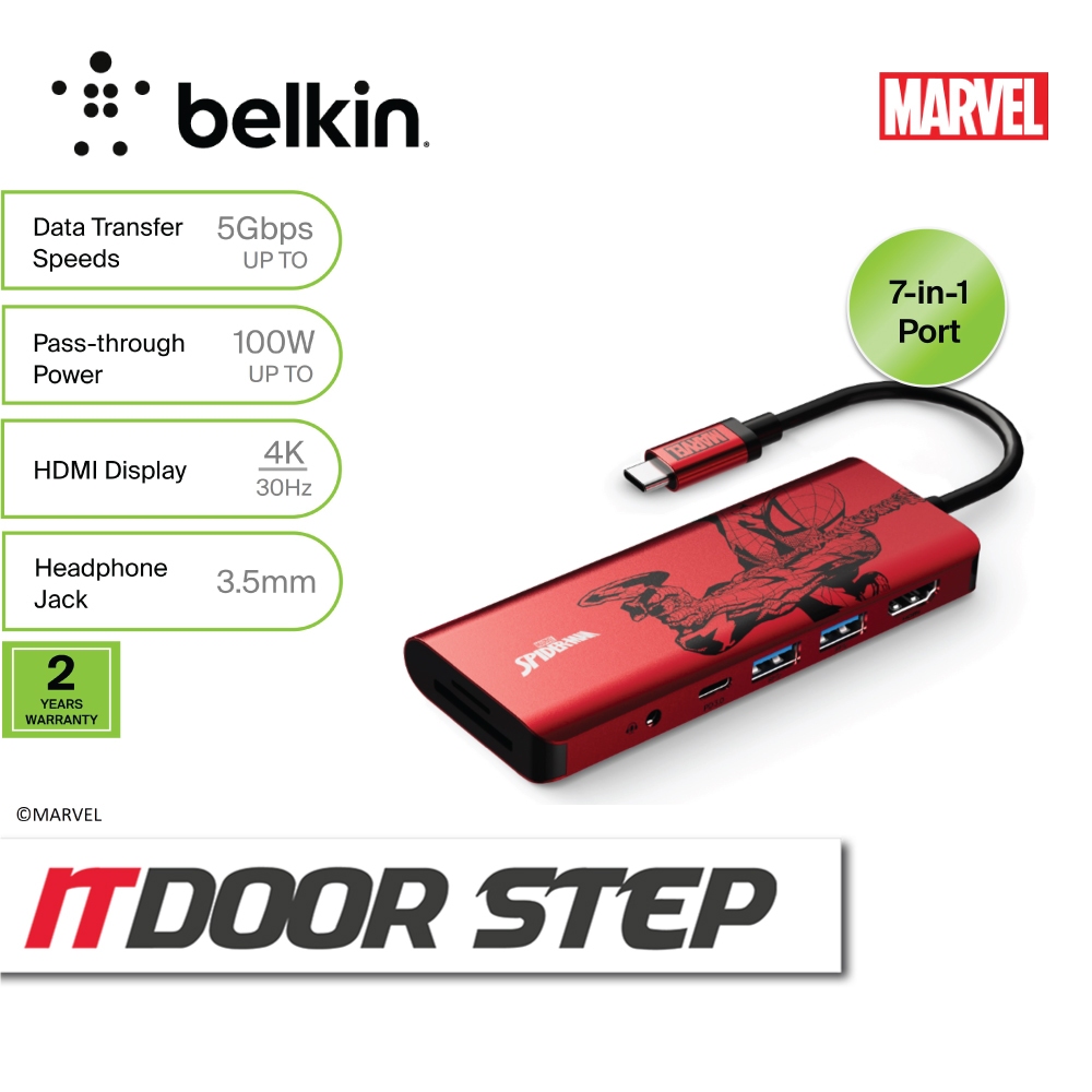 BELKIN Marvel Series AVC009qcRD-DY USB-C 7-in-1 Multiport Hub Adapter ...