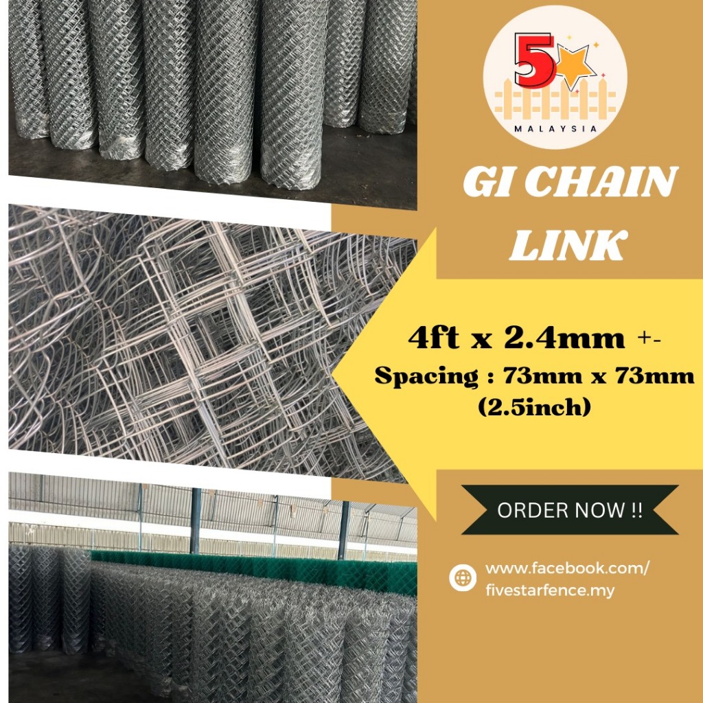 Pagar Gi Chain Link 4feet Galvanized Pagar Chain Link Silver 4kaki ...
