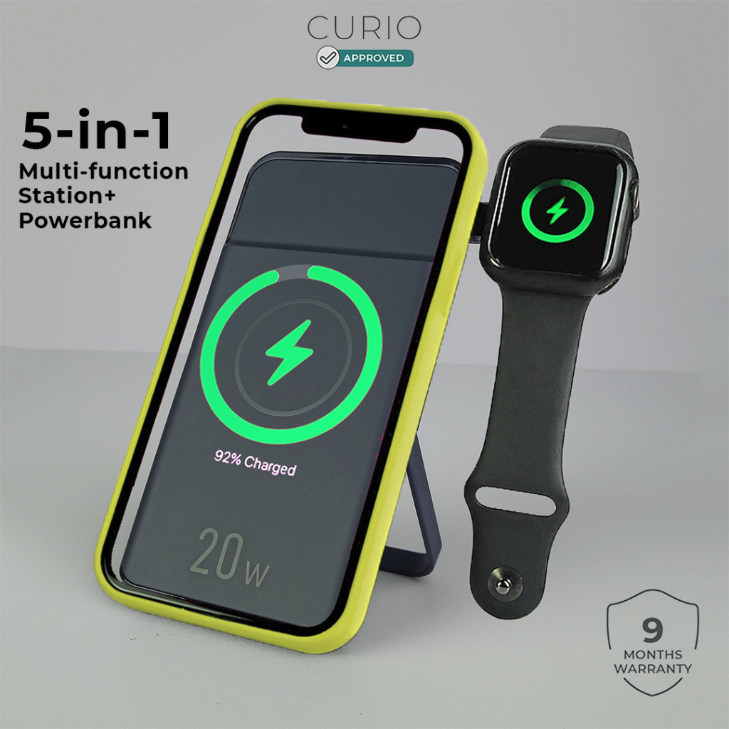 CURIO MP01 - 5 In 1 Magnetic 10000mAh Wireless Fast Charge Power Bank with Stand for Phone ...