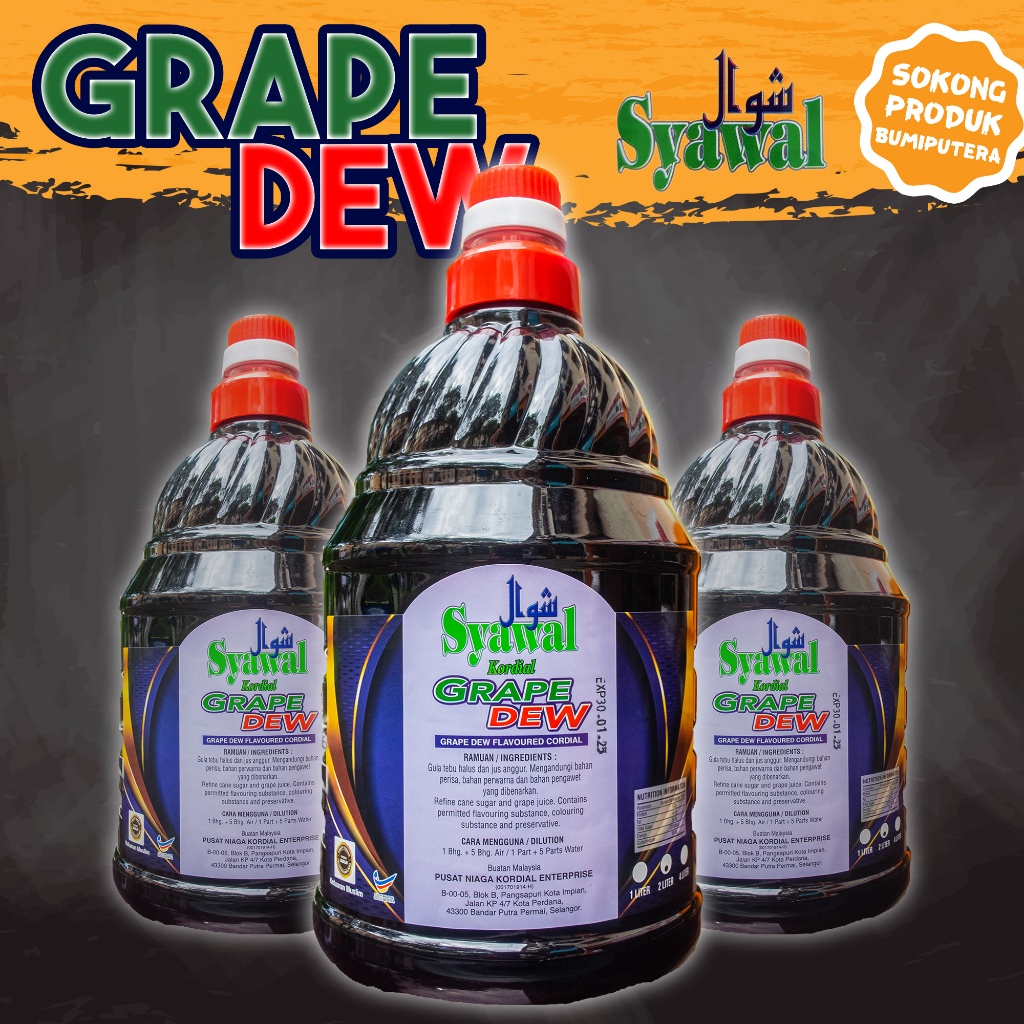 AIR KORDIAL SYAWAL BERPERISA GRAPE DEW 2 LITER (GRAPEDEW) | Shopee Malaysia