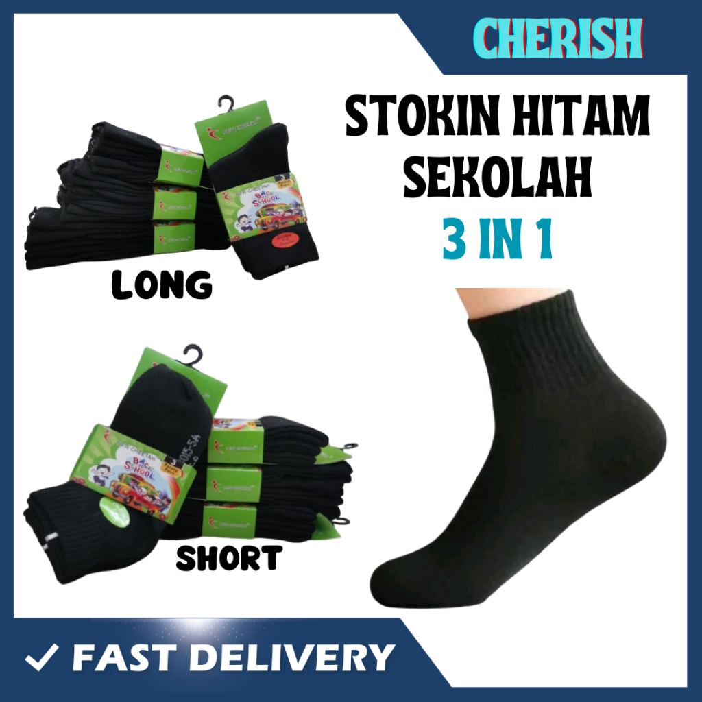 STOKIN HITAM 3 IN 1 SET / STOKIN HITAM PANJANG 3 IN 1 / STOKIN HITAM ...