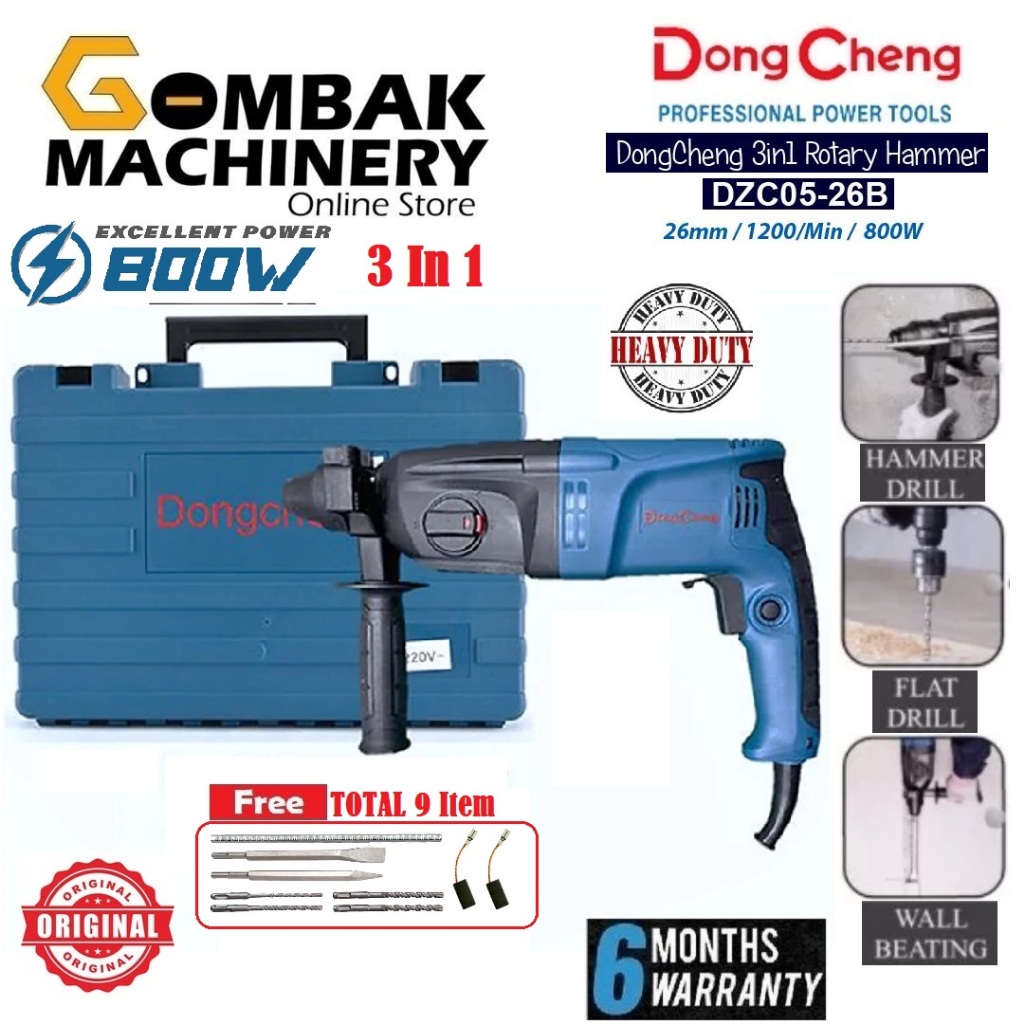 Dong Cheng 26mm 800W 3IN1 Heavy Duty Rotary Hammer Drill | DZC05-26B ...