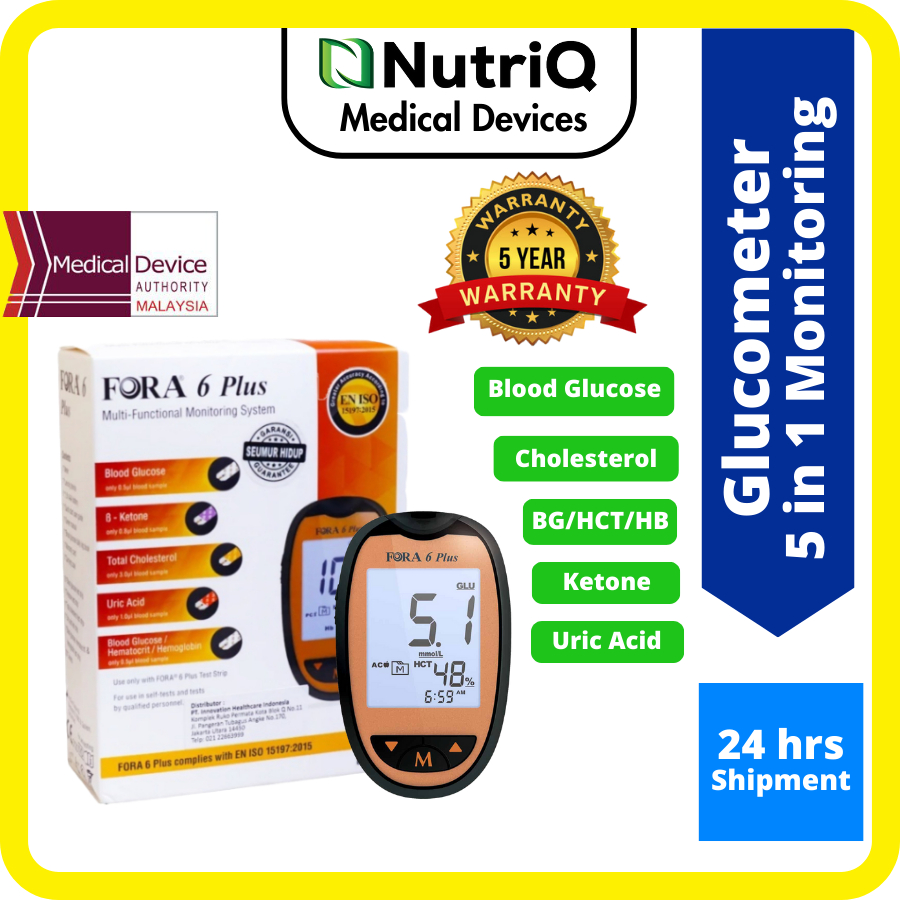 FORA 6 Plus Glucometer Check Ketone Uric Acid Blood Glucose Cholesterol ...