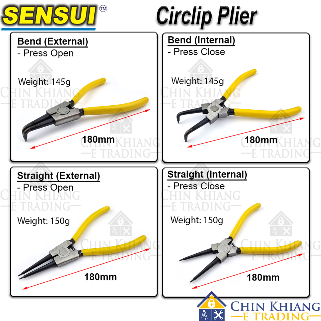 Sensui 7" Circlip Plier Snap Ring Bend Straight Internal External ...