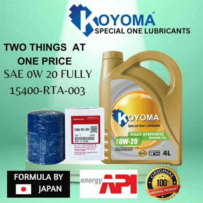 HONDA OIL FILTER 15400-RTA-004 + KOYOMA 0W20 FULLY SYNTHETIC ENGINE OIL ...