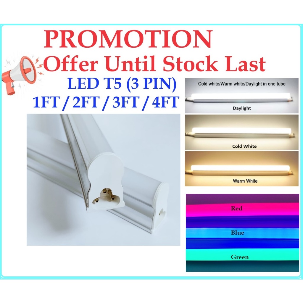 📣PROMOTION📣LED T5 Tube Light Full Set (3 Pin) 1FT 2FT 3FT 4FT Daylight ...
